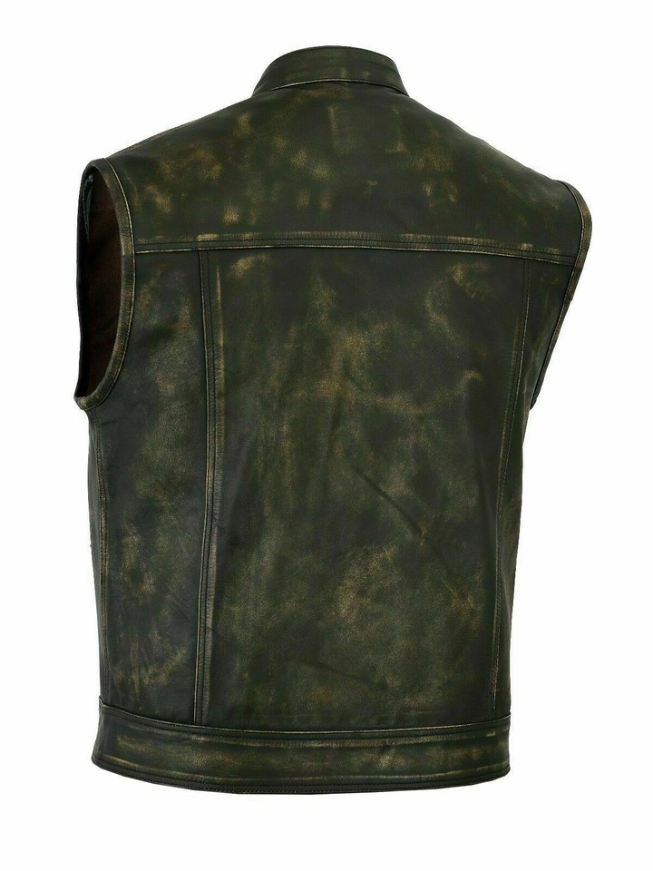 LuxHide Men Motorcycle Biker Distressed Leather Vest Anarchy Club Gun ...