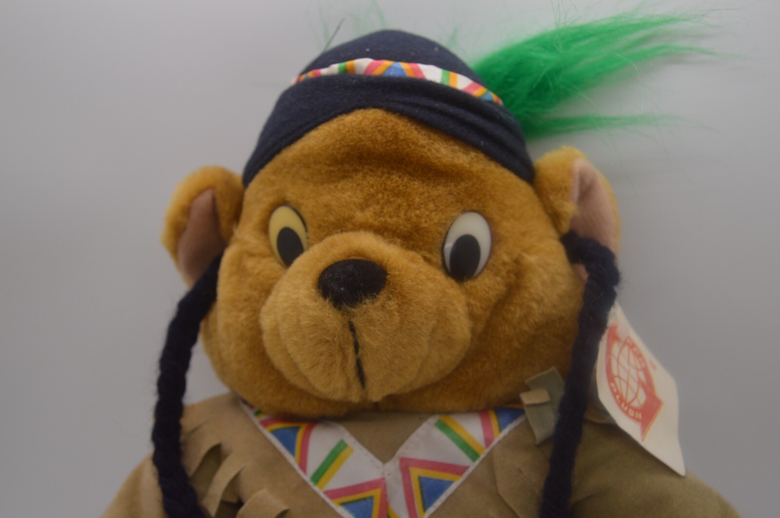 Goffa Int Toy Indian Bear Plush Stuffed Animal Green Feather 14” Native ...
