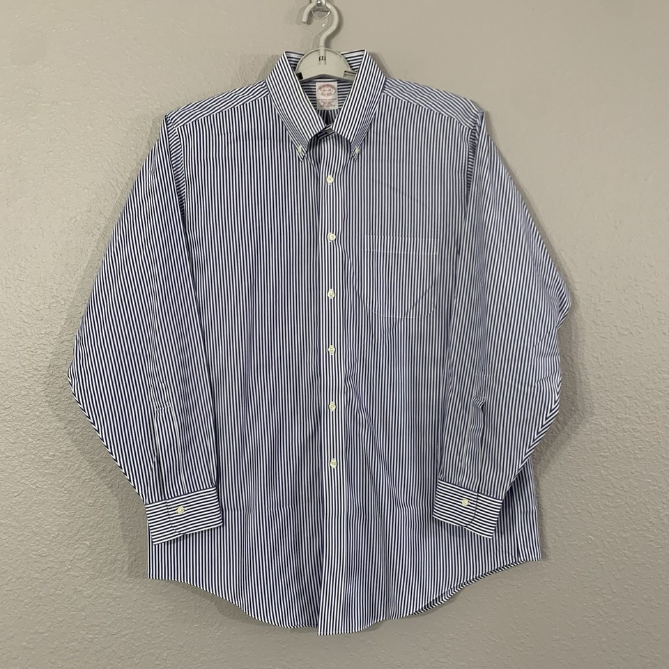 Brooks Brothers 1818 Sz 16 1/2-34 Non Iron White Blue Stripe Button ...