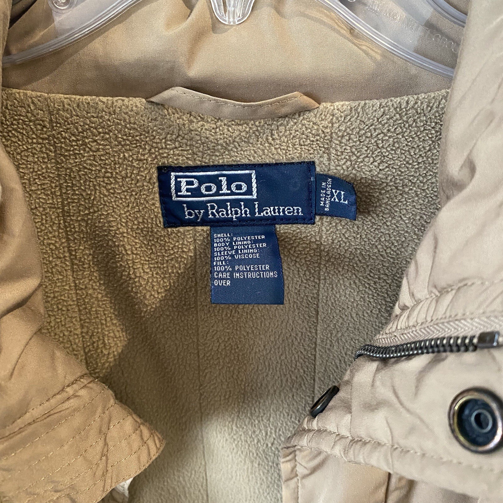 Mens XL POLO RALPH LAUREN Tan Jacket Fleece Lined Hidden Hood Pony ...