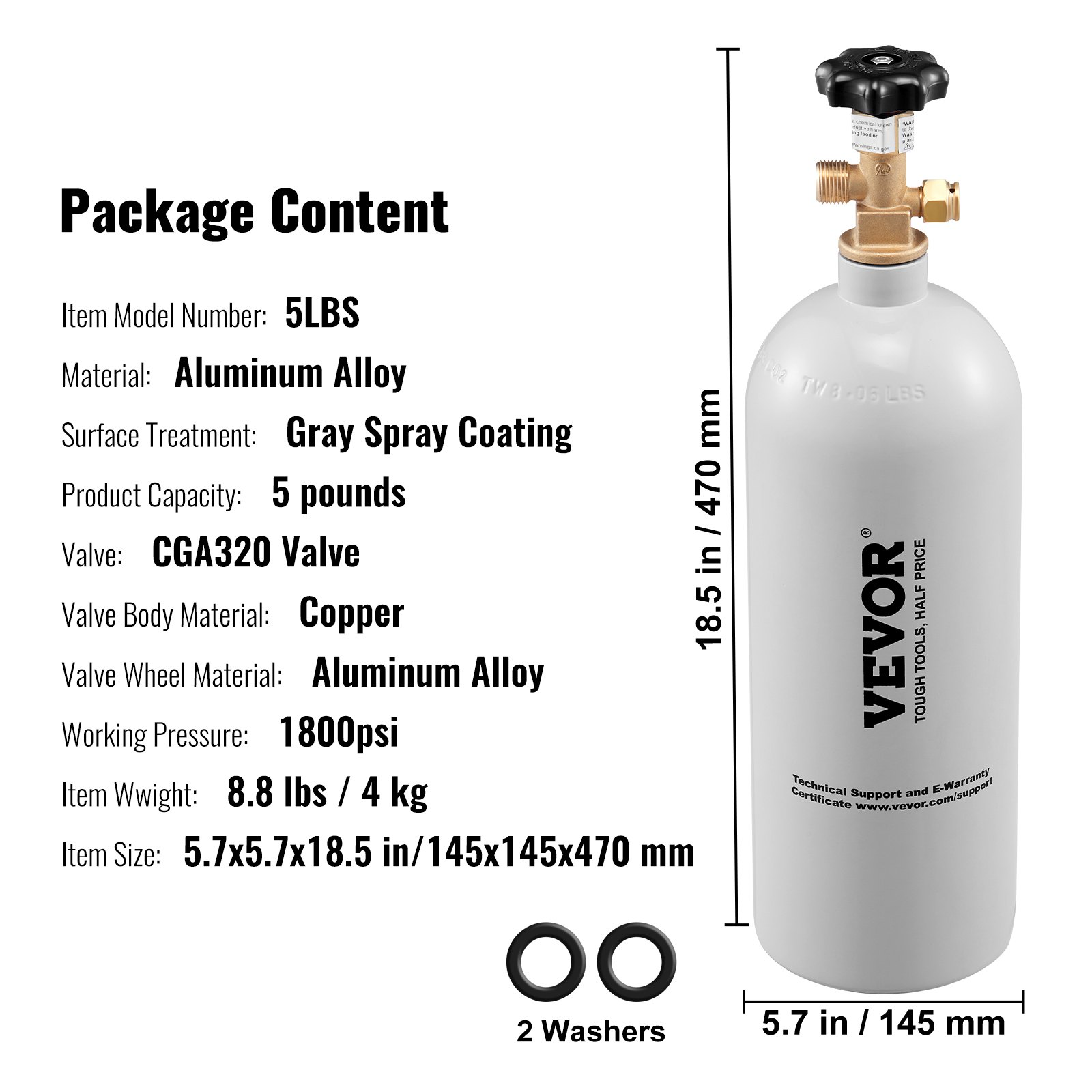 CO2 Tank 5 lb Aluminum Cylinder DOT for Kegerator Draft Beer & Soda ...