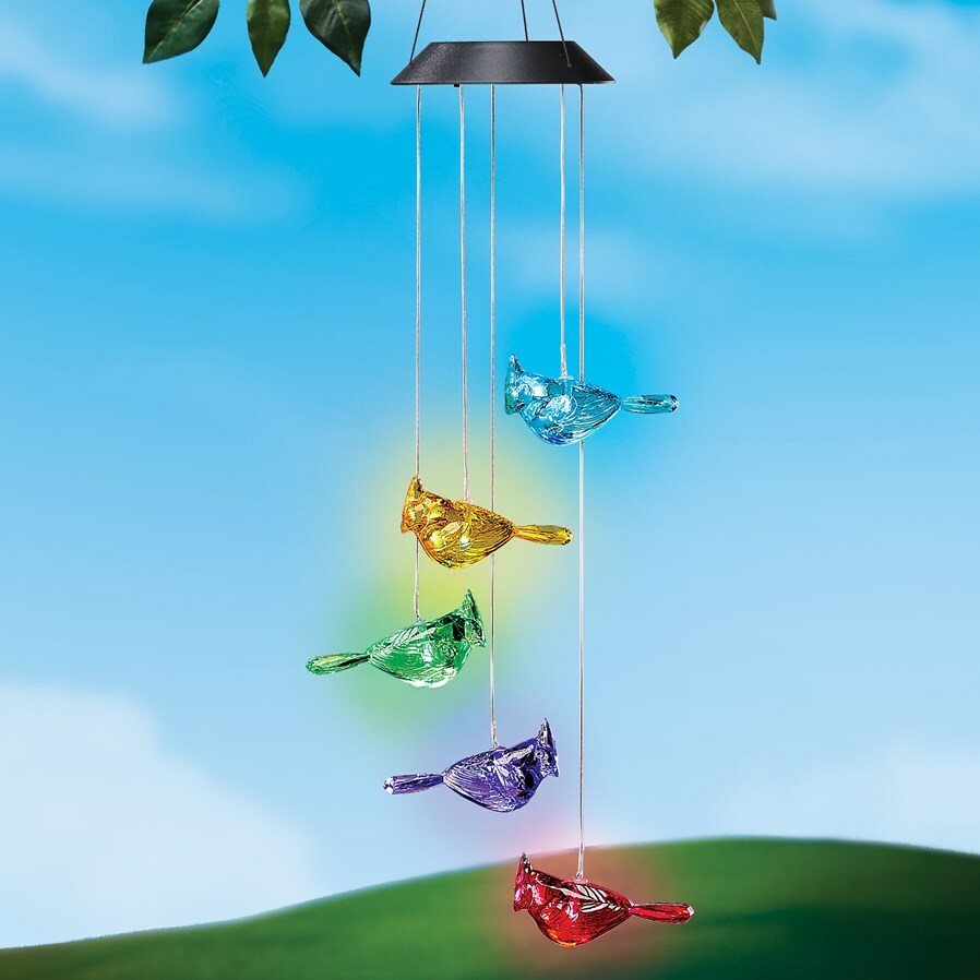 Solar Lighted Sparkling Rainbow Song Birds Porch Patio Garden Wind ...