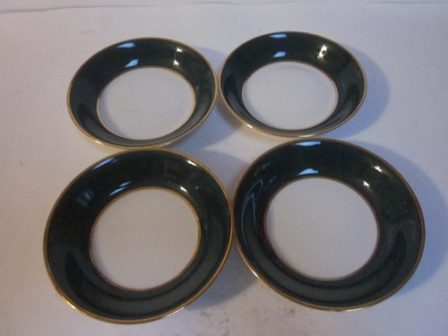 4 VINTAGE VOGUE FINE CHINA FRUIT BOWLS FOREST GREEN & GOLD TRIM PATTERN ...