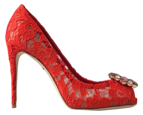 DOLCE & GABBANA Shoes Red Taormina Lace Crystal Heels Pumps EU39 / US8 ...