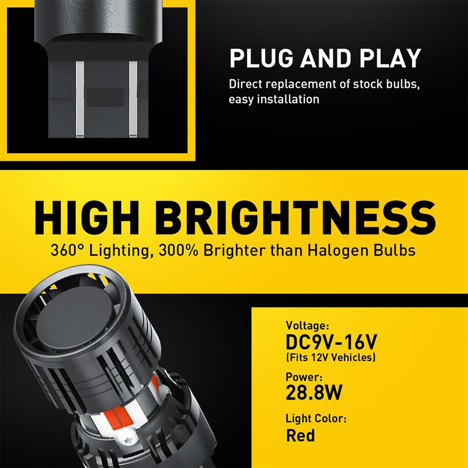 2X 7443 7440 LED Red Blinking Brake Stop Tail Parking Light Bulbs No ...