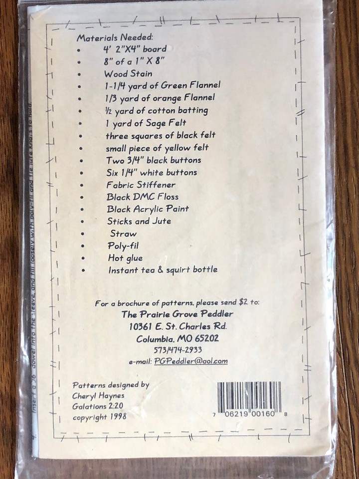 The Prairie Grove Peddler Scarecrow On A Stick #160 Pattern Outdoor ...