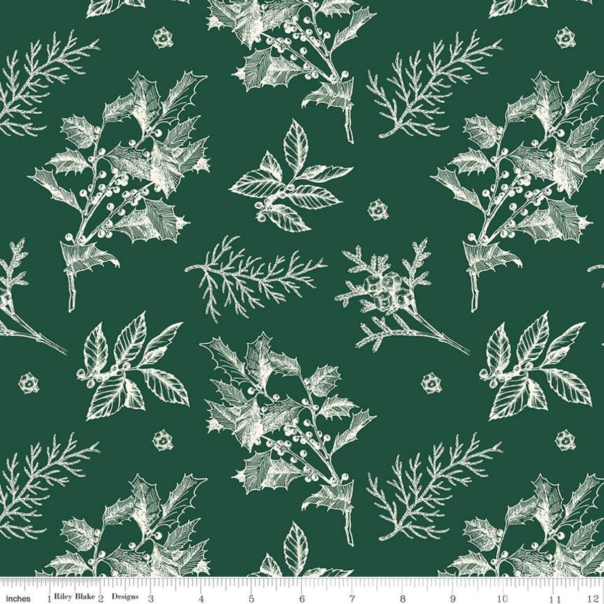 1/4 Yard 9x42 Riley Blake "Old Fashioned Christmas" Sprigs Forest Green ...