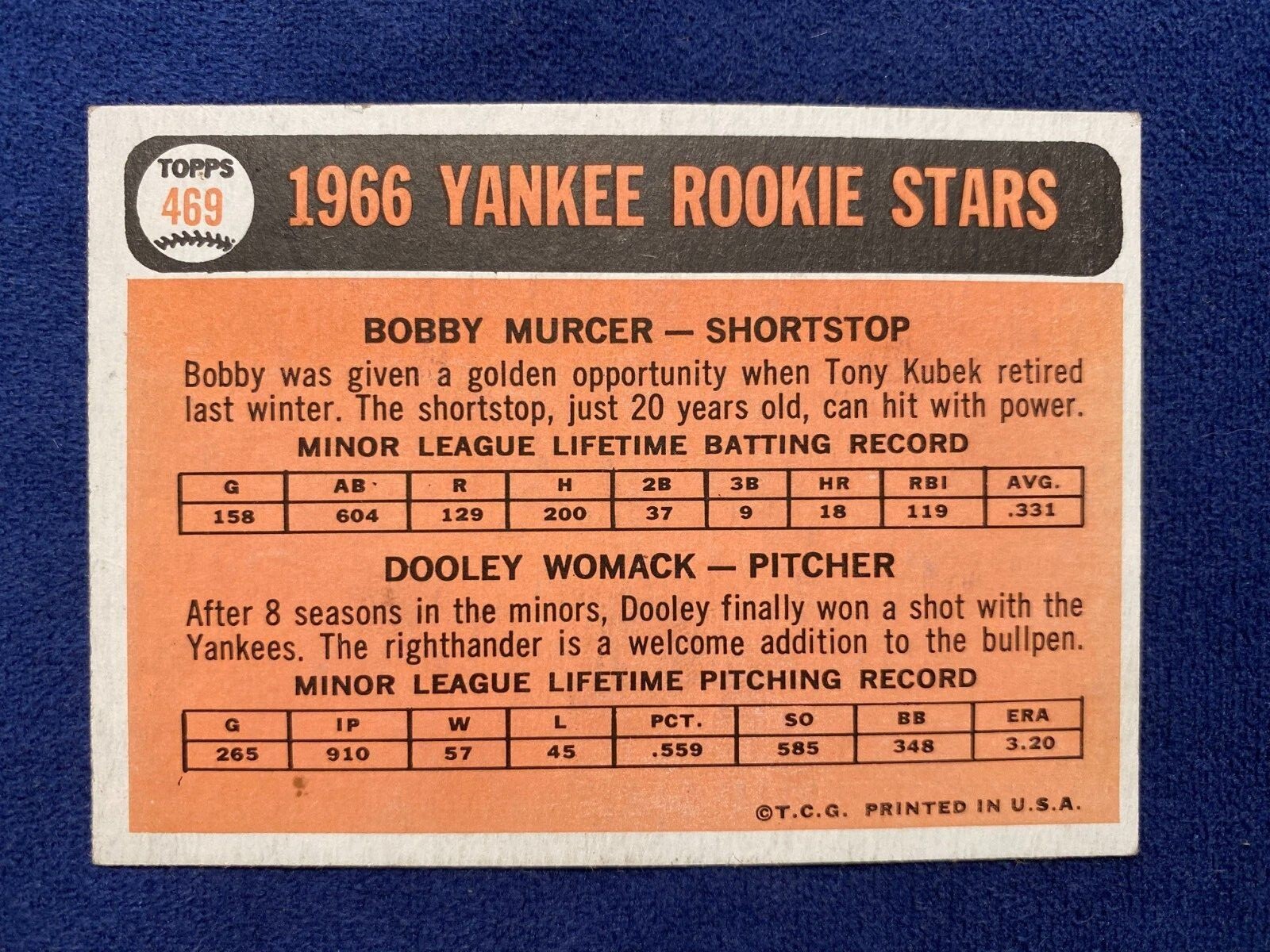 1966 Topps #469 Yankees Rookie Stars - BOBBY MURCER / DOOLEY WOMACK ...