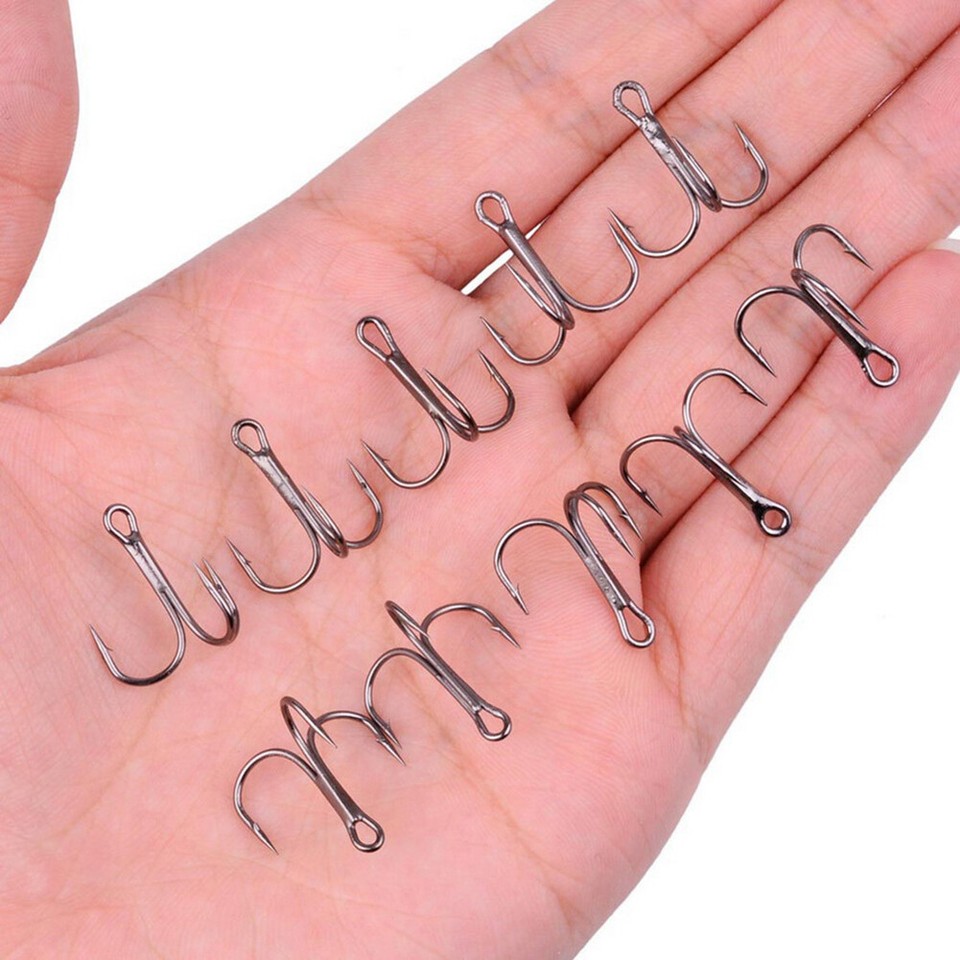 50pcs Bend Treble Hook Carbon Steel Fishing Overturned Hooks Round Bend ...