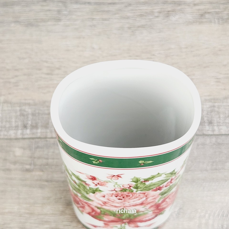 Lefton Christmas Rose Bud Vase 07678 Holly Bow Red Green White 1990 | eBay