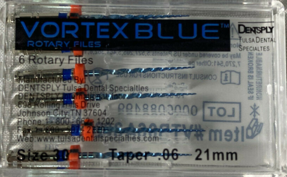 10Pk .06 Dentsply Tulsa Dental Vortex Blue Taper rotary files 21mm/25mm ...