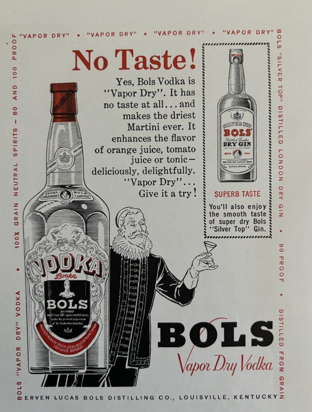 1950s Bols Vapor Dry Vodka Martini Louisville Ky 80 Proof Vintage Print ...
