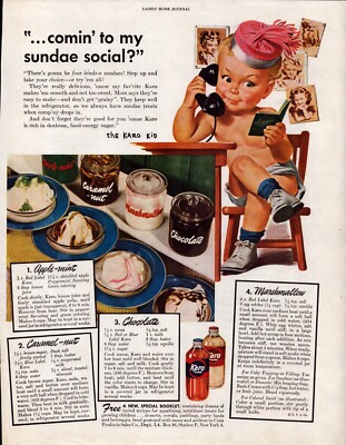 Karo Syrup Sundae Social Recipes Karo Kid on Phone Vintage Print Ad ...