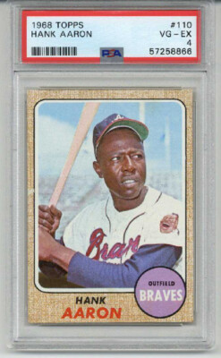 1968 TOPPS #110 HANK AARON BASEBALL CARD BRAVES PSA 4 VG CENTERED LOW ...