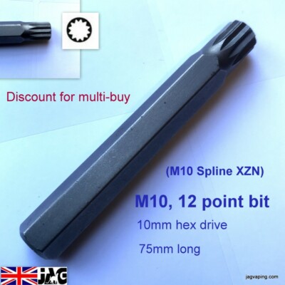 M10 Spline, 12 Point Hardened Bit 10mm Hex Drive 75mm long, M10 XZN | eBay