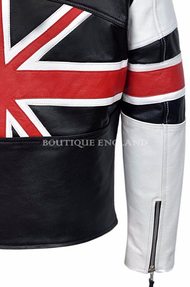 BRANDO Union Jack Men's Biker Jacket Biker Black | Flagged REAL HIDE ...