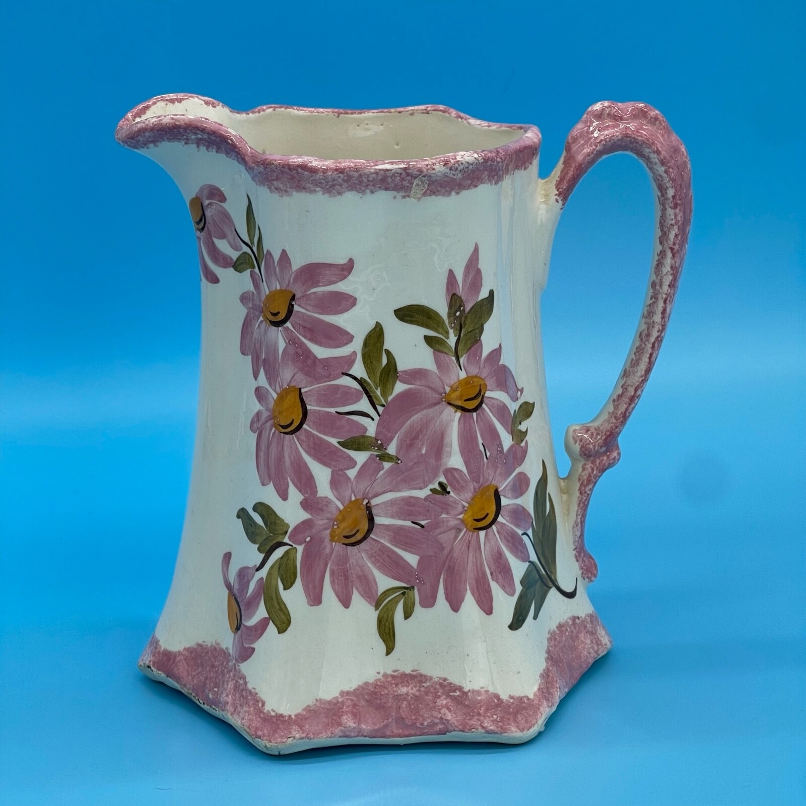 Vintage 1945 Cash Family Hand Painted Pink Daisy Flower Pitcher 8 ...