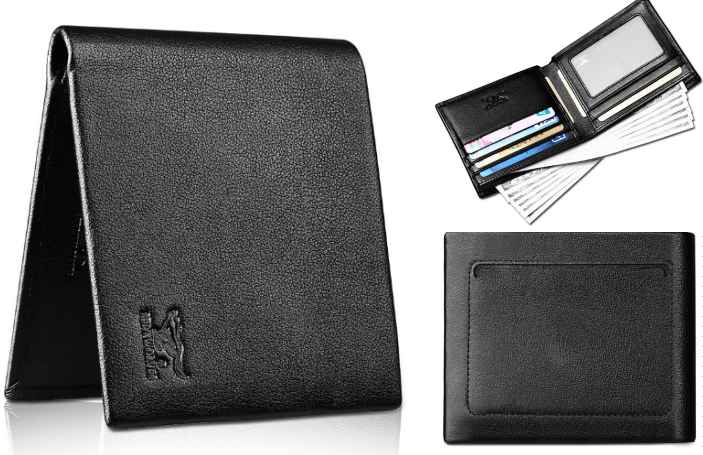 Septwolves men women cow leather wallet purse card bag bifold black ...