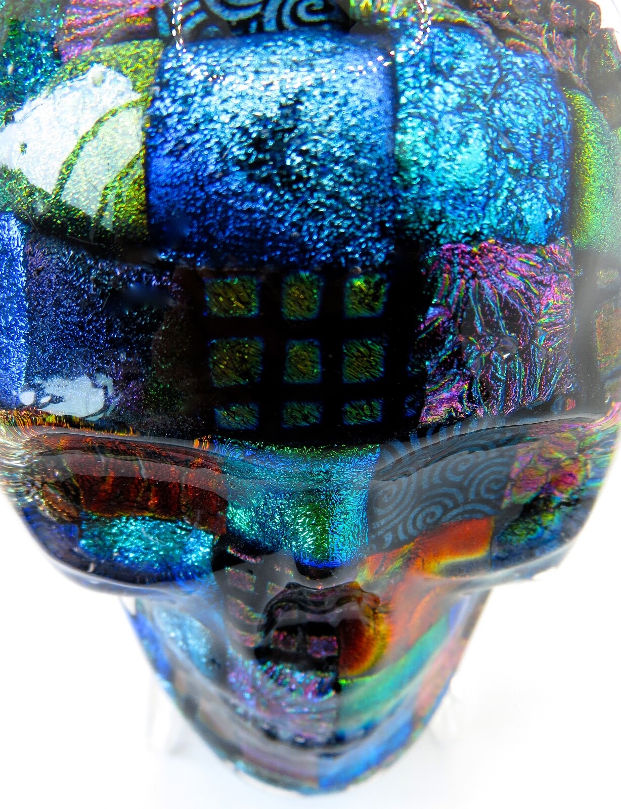 Dichroic Fused Glass Skull 3D Sculpture + Stand Halloween Skeleton FREE ...