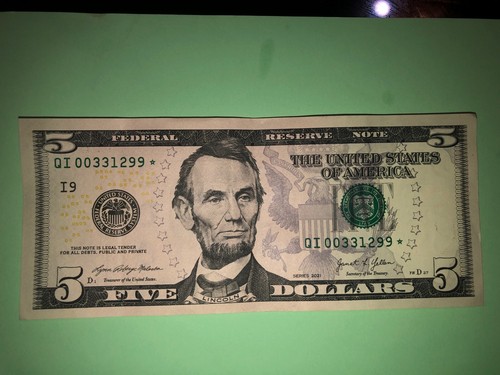 $5 STAR NOTE Circulated Five Dollars Bill Series 2021 STAR NOTE Double ...