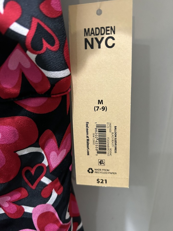 New!Madden NYC Multi Color Heart Balloon Sleeve Dress. Size M(7-9).Very ...