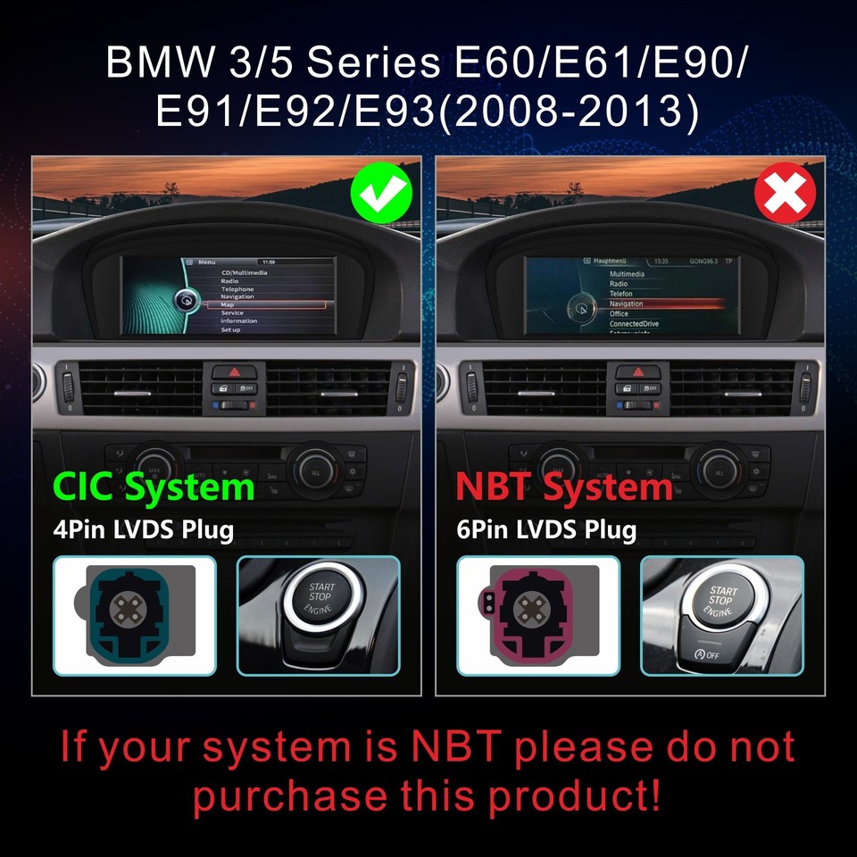 Display Screen for BMW E60/E61/E90/E91/E92/E93 CIC BT Android Auto AHD ...