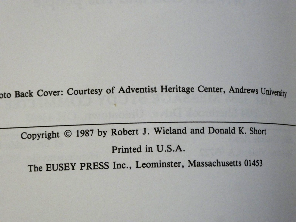 Seventh-day Adventist 1888 Study Committee "1888 Re-Examined" Wieland ...