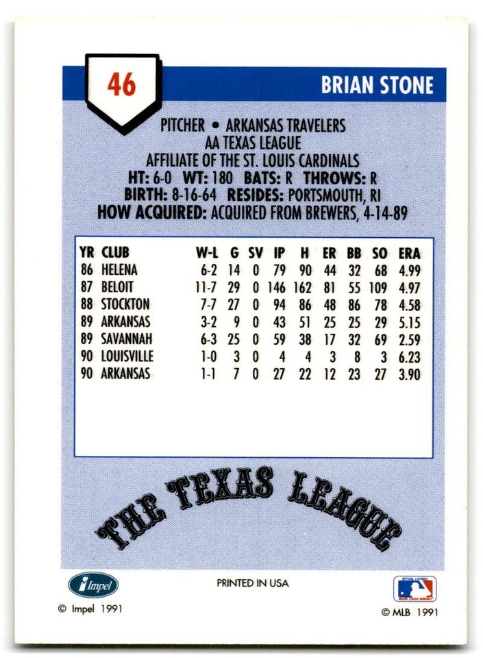 1991 Line Drive AA #46 Brian Stone | eBay