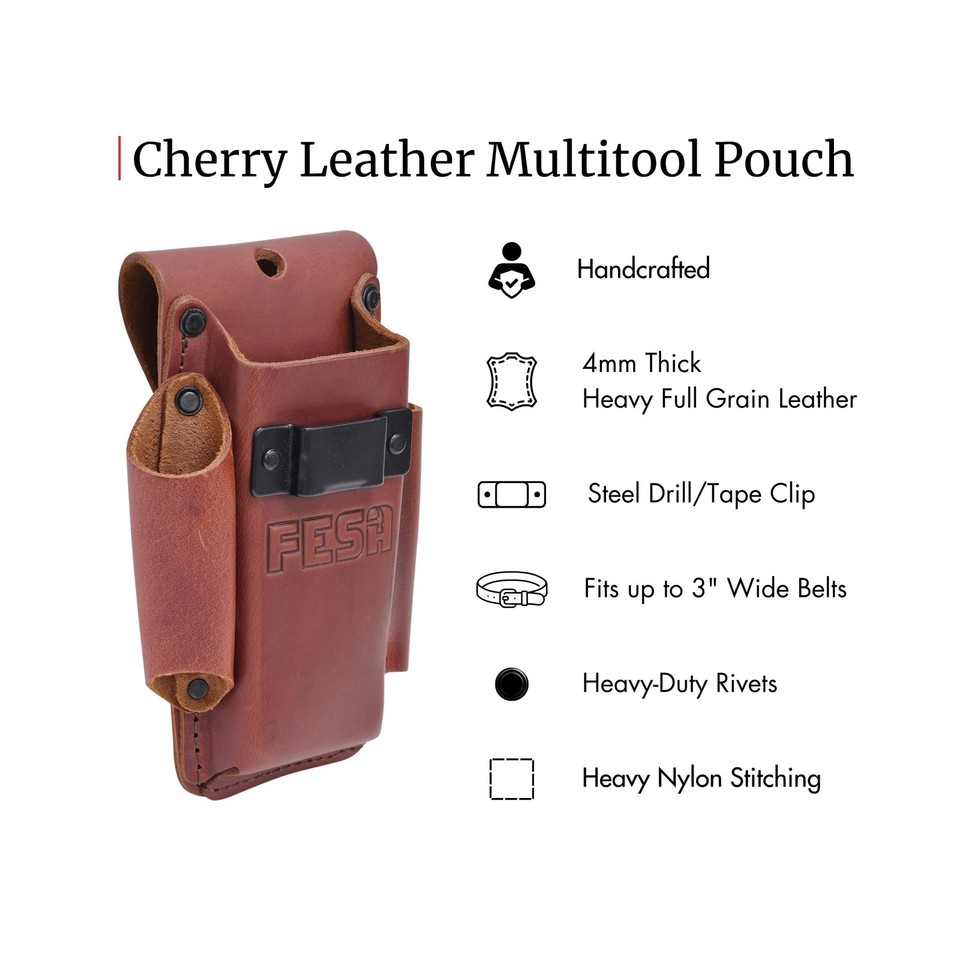 FESA Small Leather Tool Pouch - 4-in-1 Heavy Top Grain Leather Smal ...