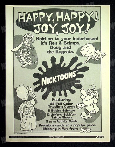Ren & Stimpy + Rugrats + Doug Nickelodeon Topps 1993 Print Magazine Ad ...