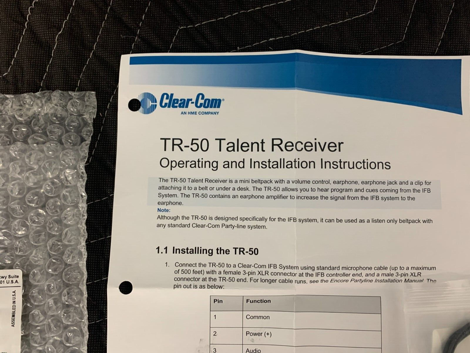 CLEAR-COM MONAURAL IFB TALENT RECEIVER - TR-50 | eBay