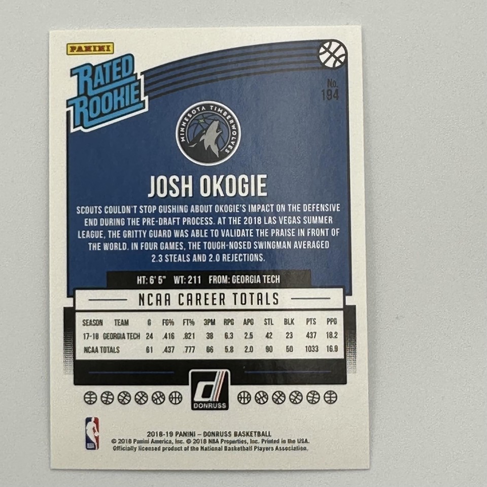 Josh Okogie 2018-19 Donruss #194 RC Minnesota Timberwolves | eBay