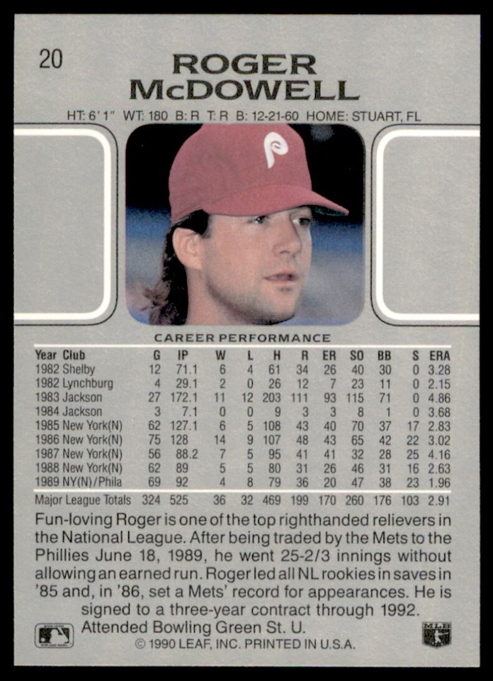 1990 LEAF ROGER MCDOWELL PHILADELPHIA PHILLIES #20 | eBay