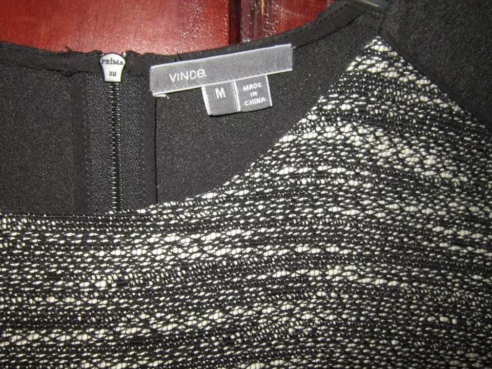 Vince Sz M Stretch Knit Top Shirt Blouse Tweed Contrast Wool Blend ...