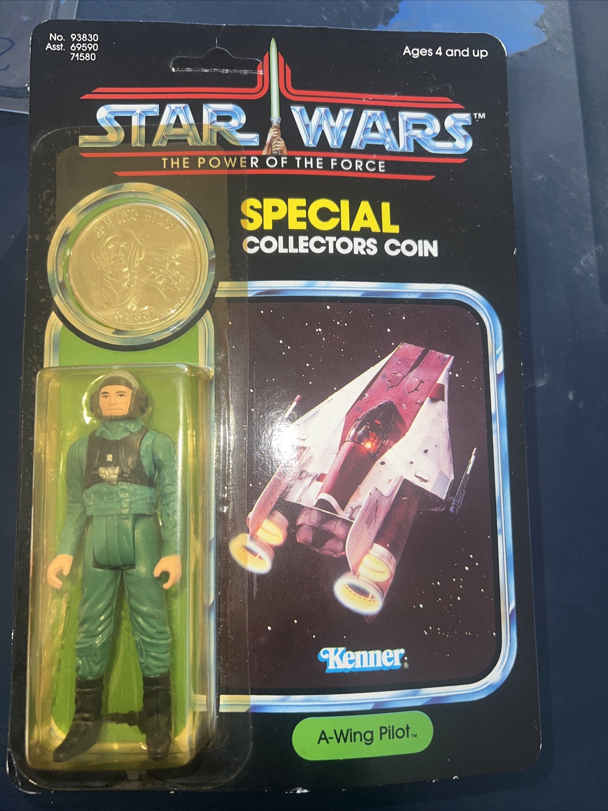 VINTAGE STAR WARS POTF A-WING PILOT Figure special coin MOC unpunched ...