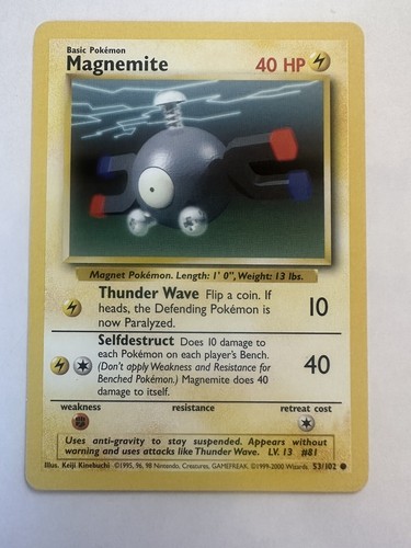 Magnemite Base Set Unlimited Print VG 53/102 Pokemon Card | eBay