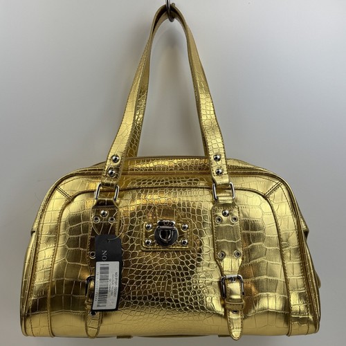 Vani Handbag Womens Yellow Gold Crocodile Embossed Double Handles ...