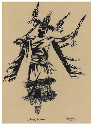 Signed Original Ink Drawing by KAWAYKLA Native American Apache artist ...