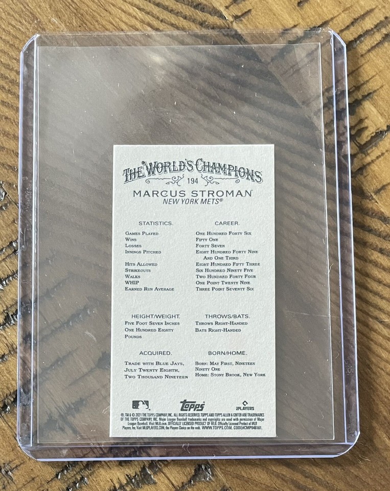 2021 Topps Allen & Ginter Marcus Stroman Mini Black Border 194 New York ...