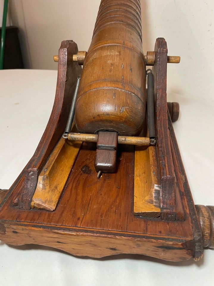 LARGE antique hand made carved Folk Art wood military cannon model ...
