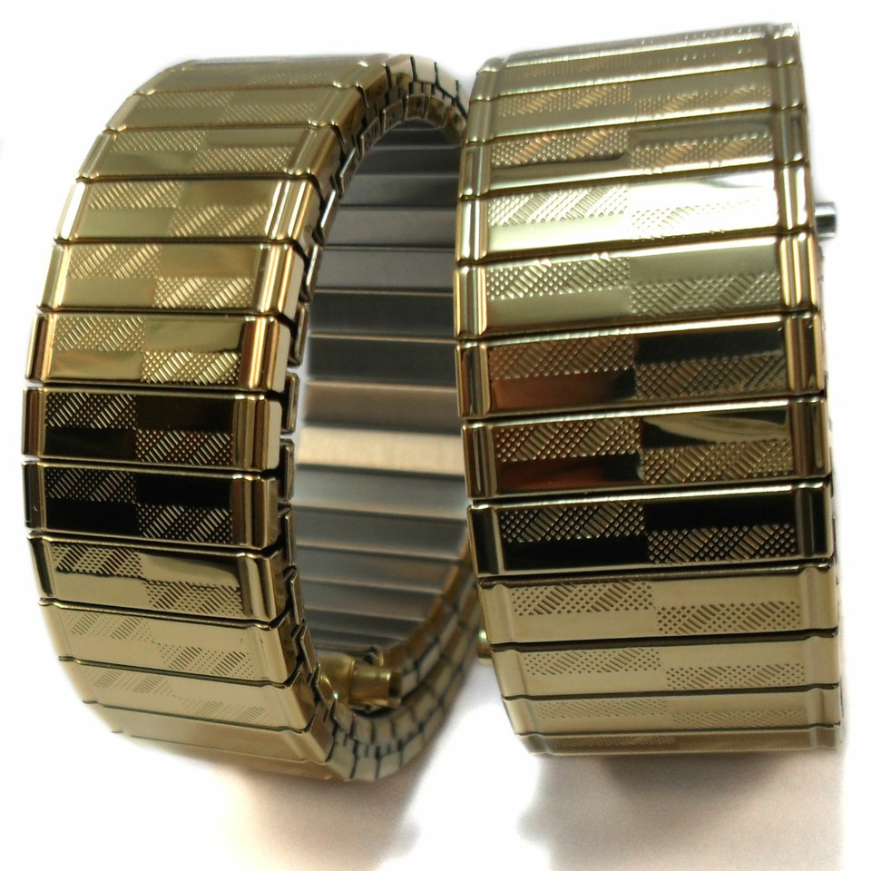 EXPANDING WATCH BRACELET Gold Plated 9mm - 20mm New Stretch Gilt Steel ...