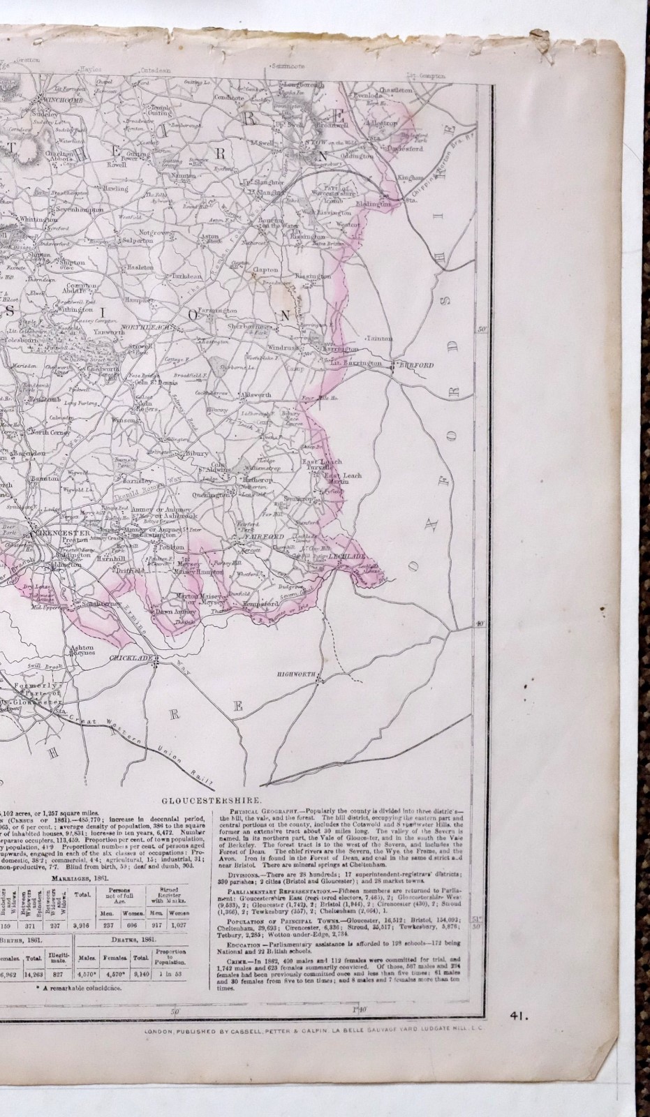 1864 LARGE ANTIQUE MAP ~ WORCESTERSHIRE GLOUCESTERSHIRE SOUTH DURSLEY ...