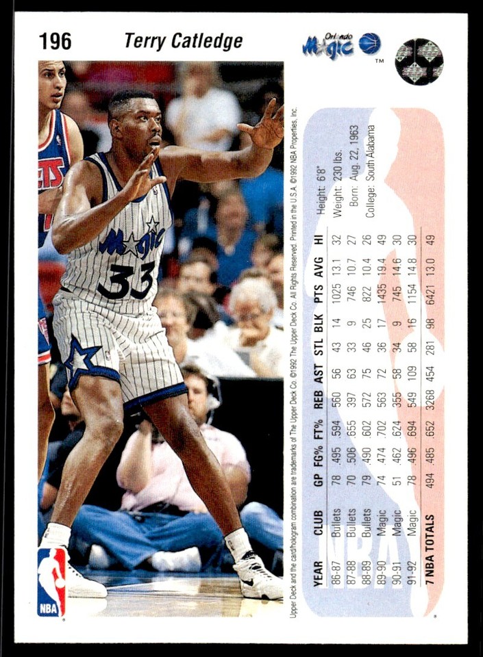 1992-93 Upper Deck Basketball Card Terry Catledge Orlando Magic #196 | eBay
