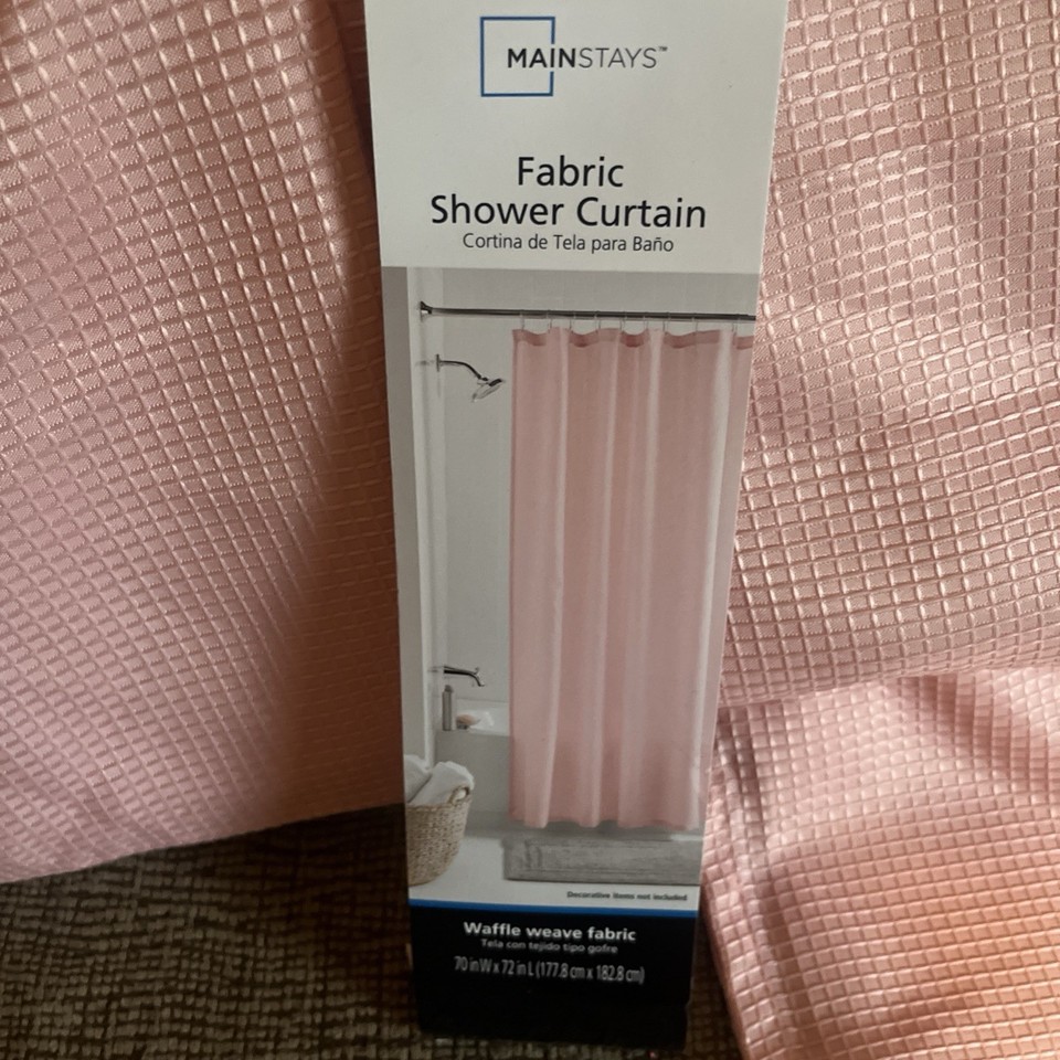 Mainstays 70" W x 72" L Blush Pink Rose Waffle Pattern Fabric Shower ...