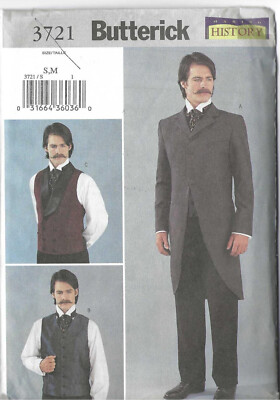 Butterick 3721 Mens Victorian Edwardian Cutaway Jacket& Vest Pattern S ...