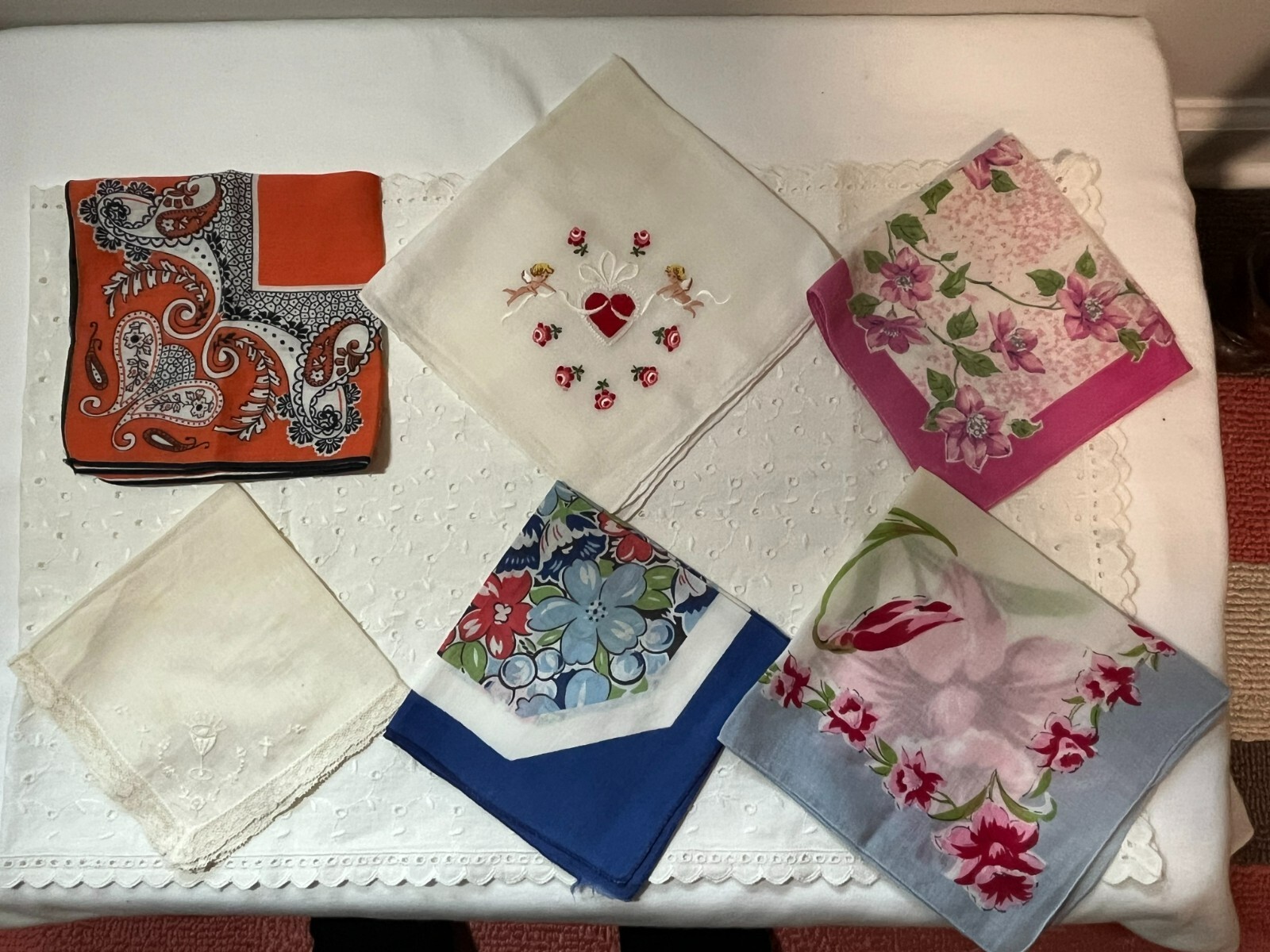 Lot Of 6 Vintage Women's Handkerchiefs Valentine, Communion, Floral | eBay