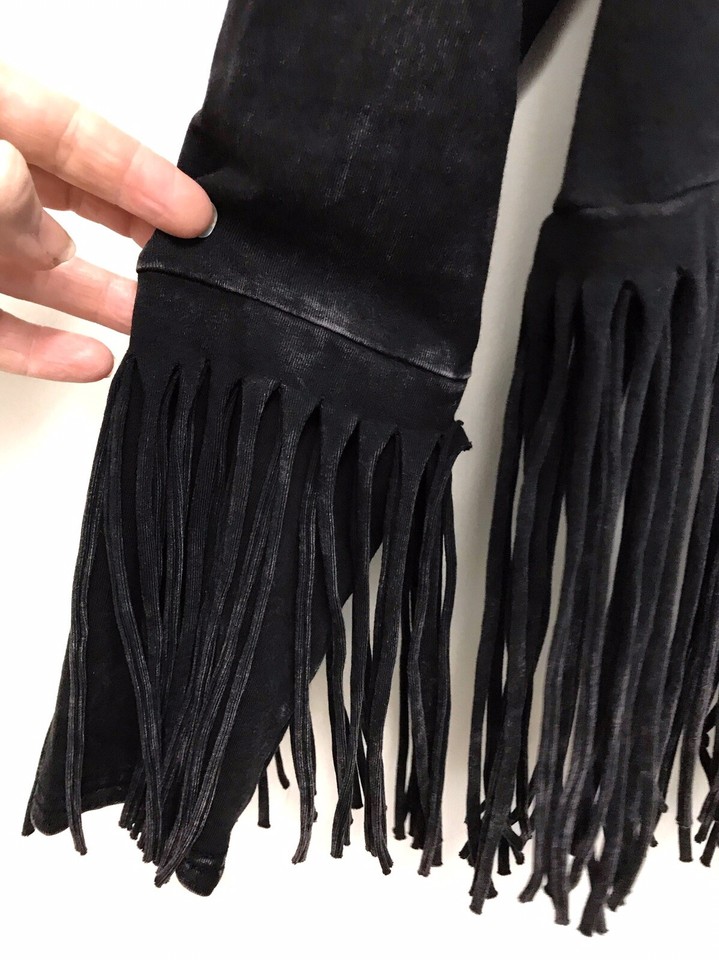 Poof! Jacket Gothic Detressed Black Fringed Jacket Sequence Western ...