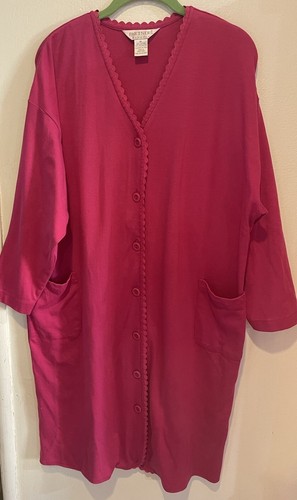 Vintage Partners Mervyns Robe Housecoat Knit Bright Pink Button Down ...
