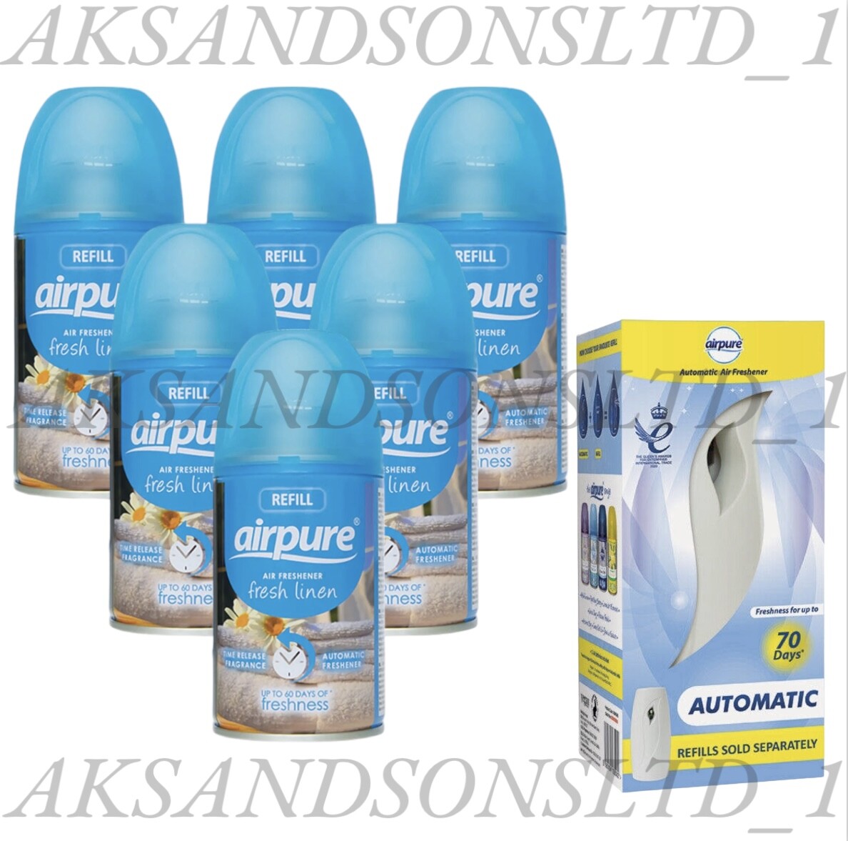6 x AIRPURE AUTOMATIC SPRAY REFILLS 250ML AIR FRESHNER + MACHINE CHOOSE ...