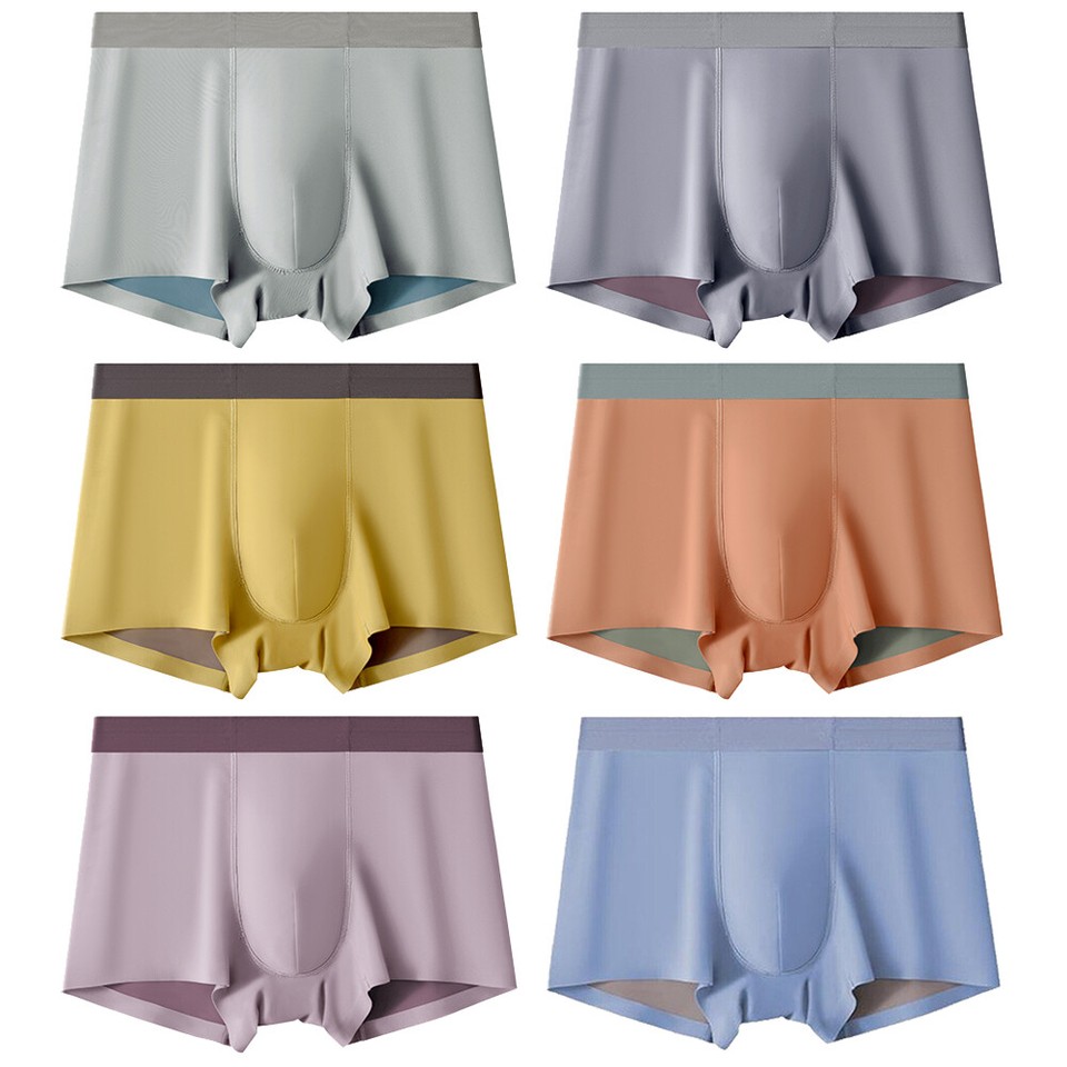 6 Pack Men Boxer Briefs Pouch Ice Silk Anti-Chafing Soft Underwear ...